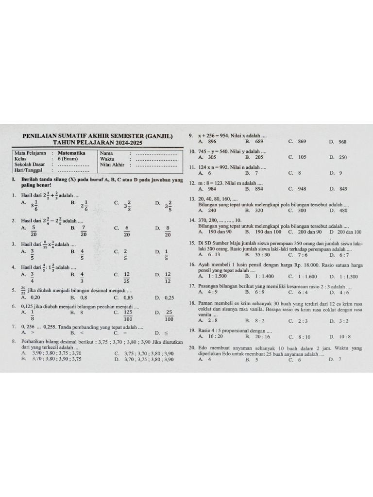 Latihan Soal Matematika(1) | PDF
