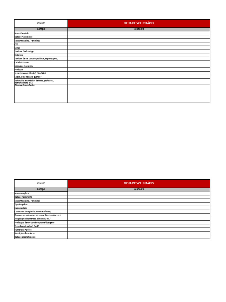 Ficha de Voluntário - JUL2025 | PDF