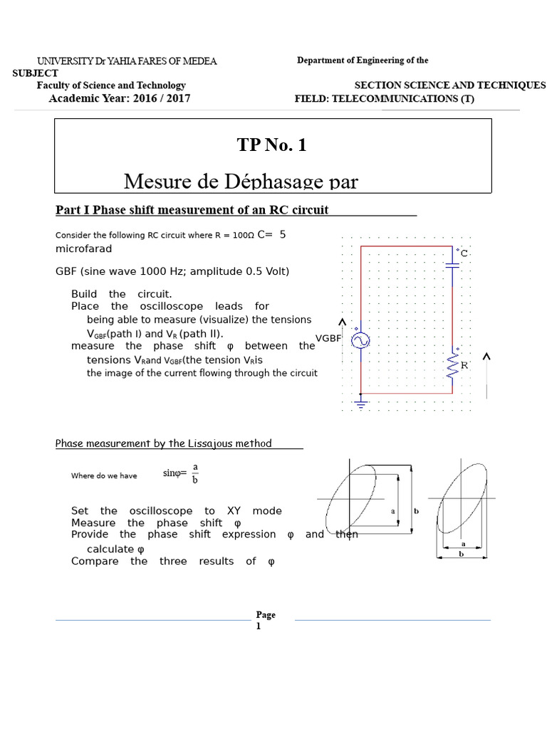 TPN - 01 - Phase Shift Measurement by Oscilloscope | PDF | Phase (Waves ...