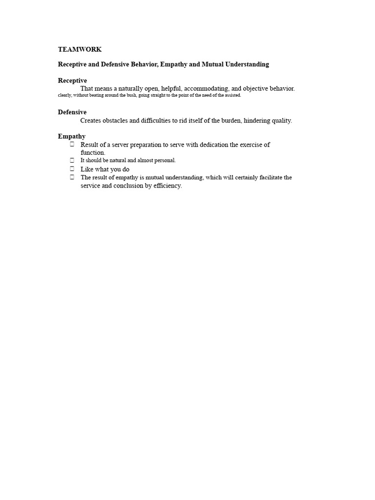4 - Receptive and Defensive Behavior, Empathy and Mutual Understanding ...