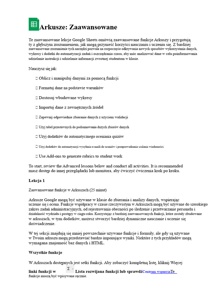 Arkusze - Zaawansowane | PDF