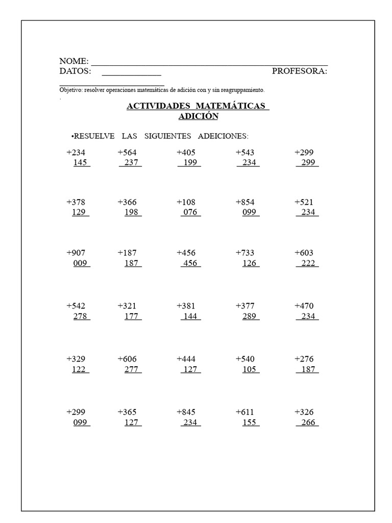 Actividades de Adición Matemática | PDF