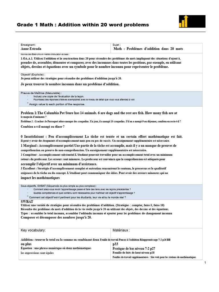 Problèmes d'addition pour la 1ère année | PDF | Mathématiques | Équations