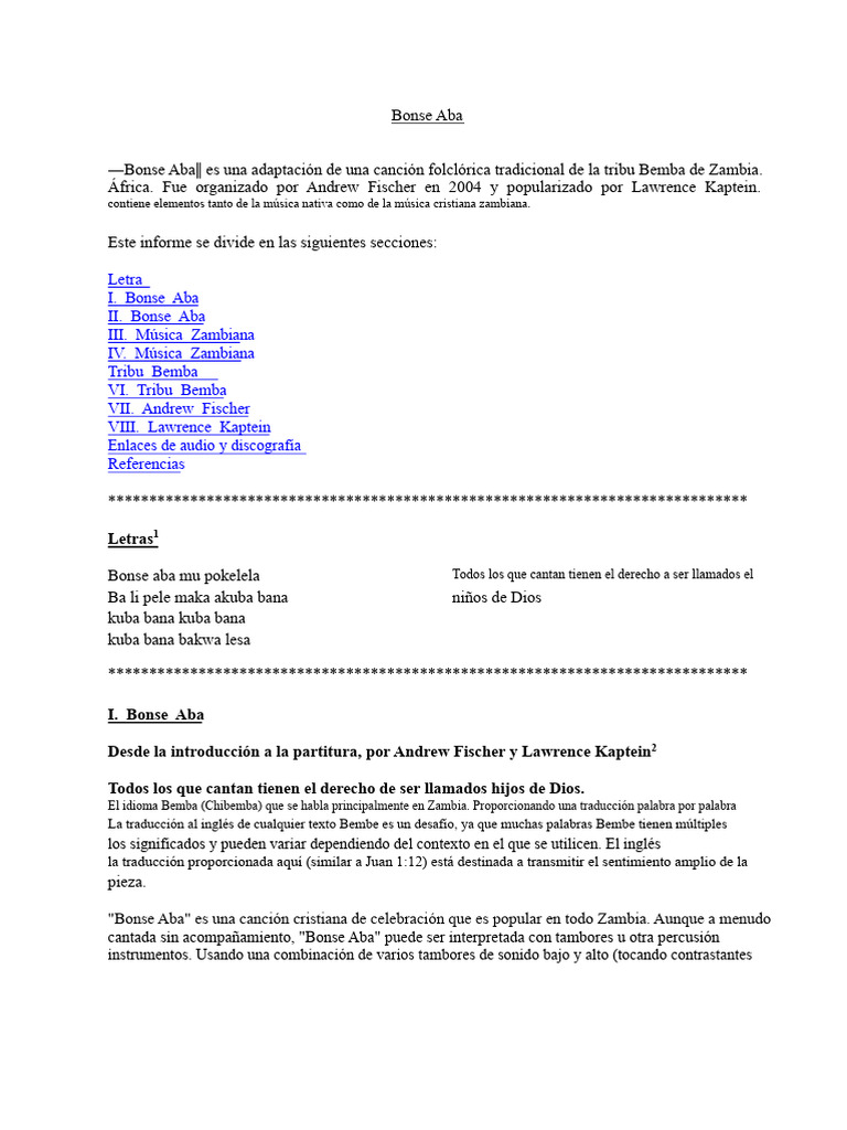 Bonse Aba (1) | PDF | Zambia | Canciones