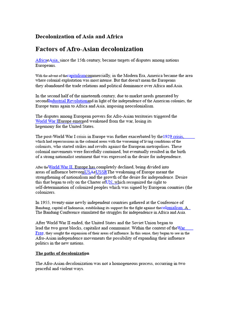 Afro-Asian Decolonization Overview | PDF | South Vietnam | Democratic ...