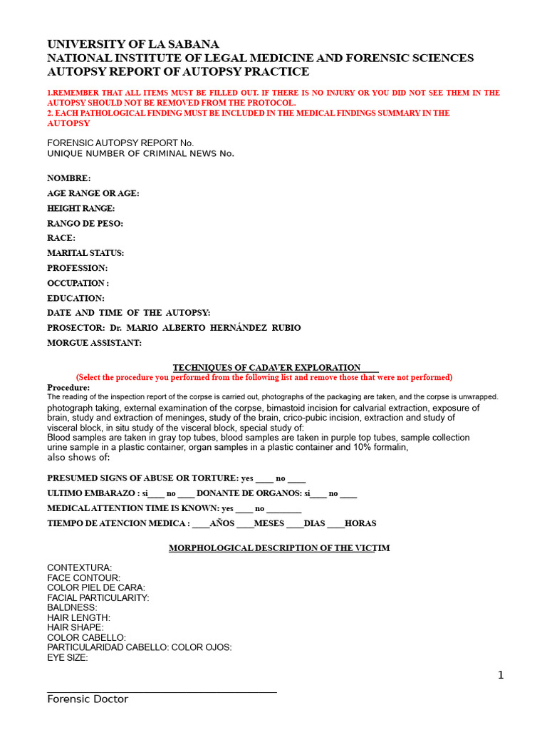 Autopsy Report Format For Student U. Sabana - Version 2010-1 | PDF ...
