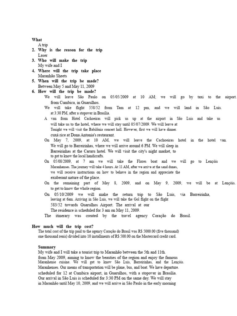 Using the 5w2h Tool to Plan a Trip | PDF