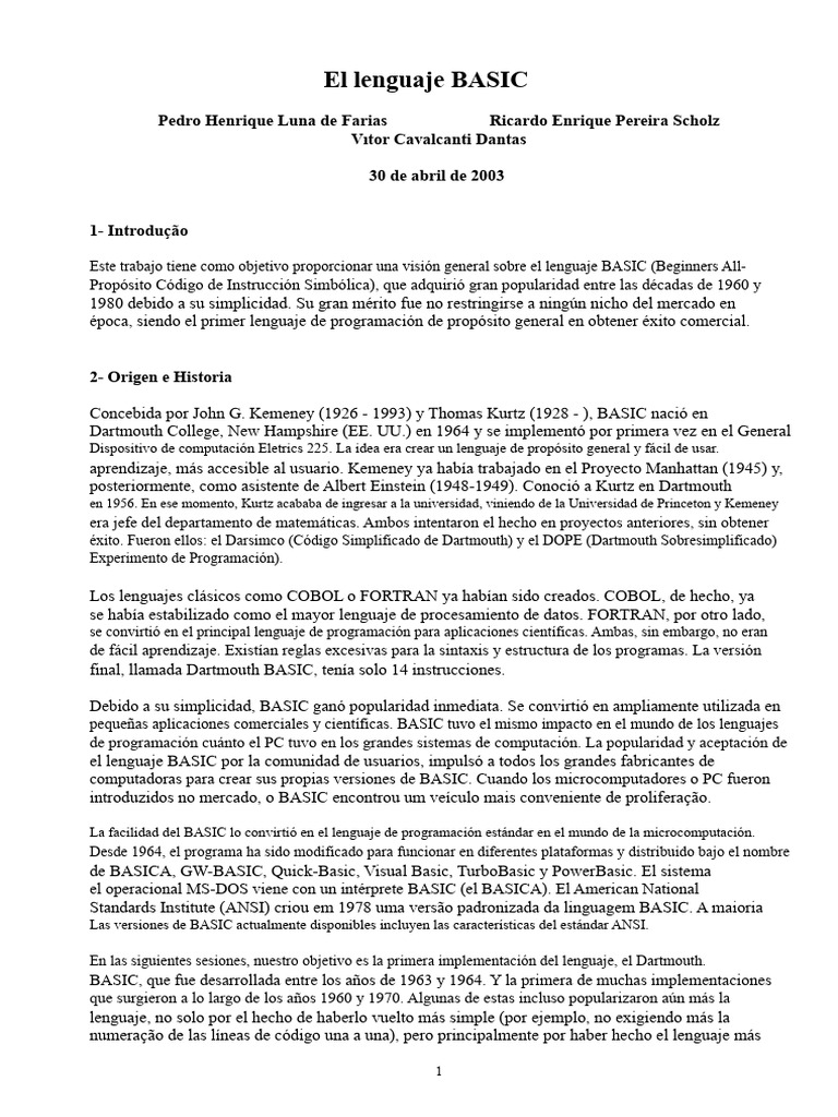 BÁSICO, El Lenguaje | PDF | Básico | Lenguaje de programación