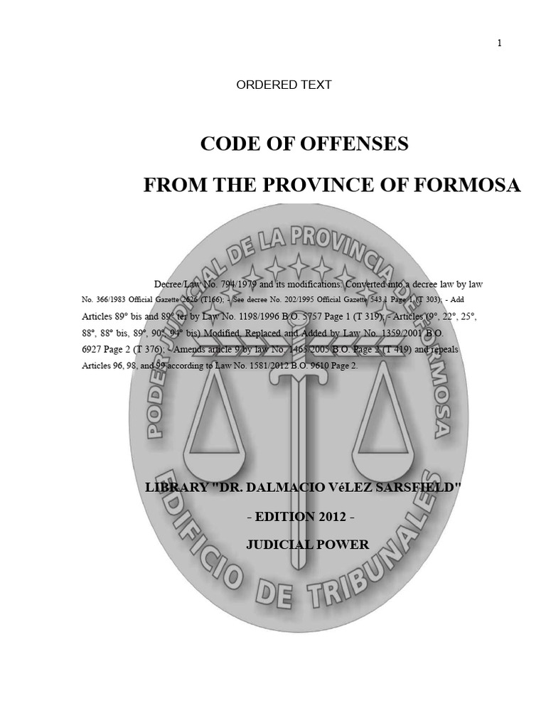 Code of Offenses of Formosa | PDF | Cost Of Living | Crimes