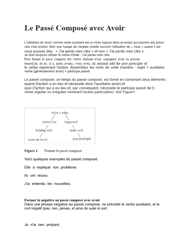 Passé Composé avec Avoir : Guide Complet | PDF | Verbe | Genre grammatical