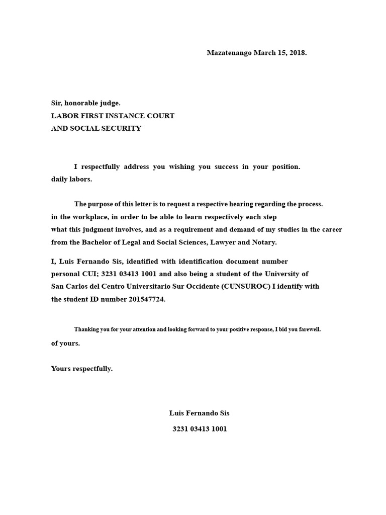 Letter to Request an Audience | PDF | Judge | Political Law