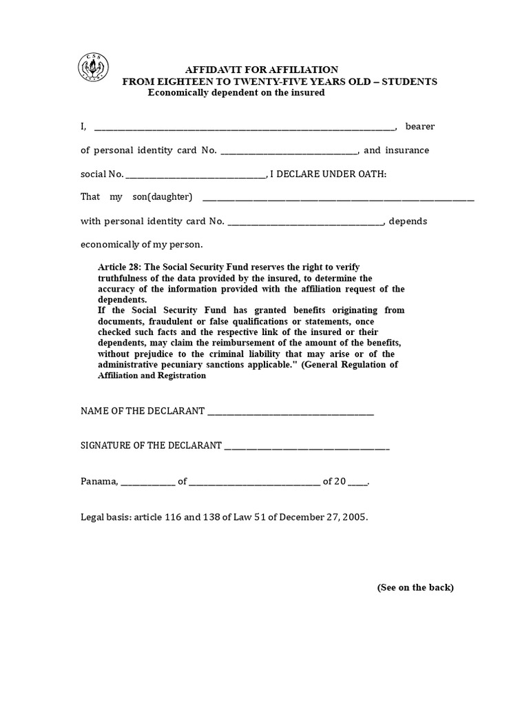 Affidavit for Student Dependent Status | PDF