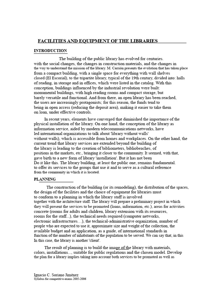 Library Facilities and Equipment Overview | PDF | Libraries | Computer ...