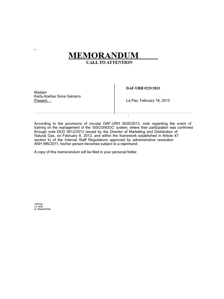 Memorandum of Attention Call | PDF
