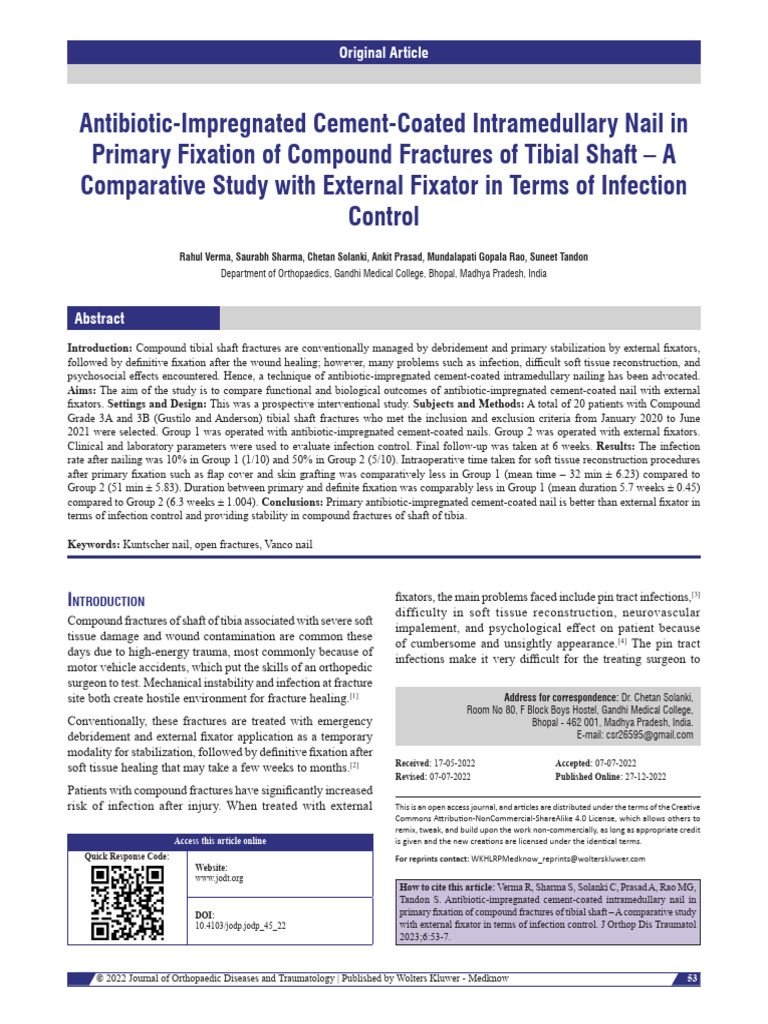 Antibiotic Nail vs External Fixator in Tibia Fractures | PDF | Wound ...