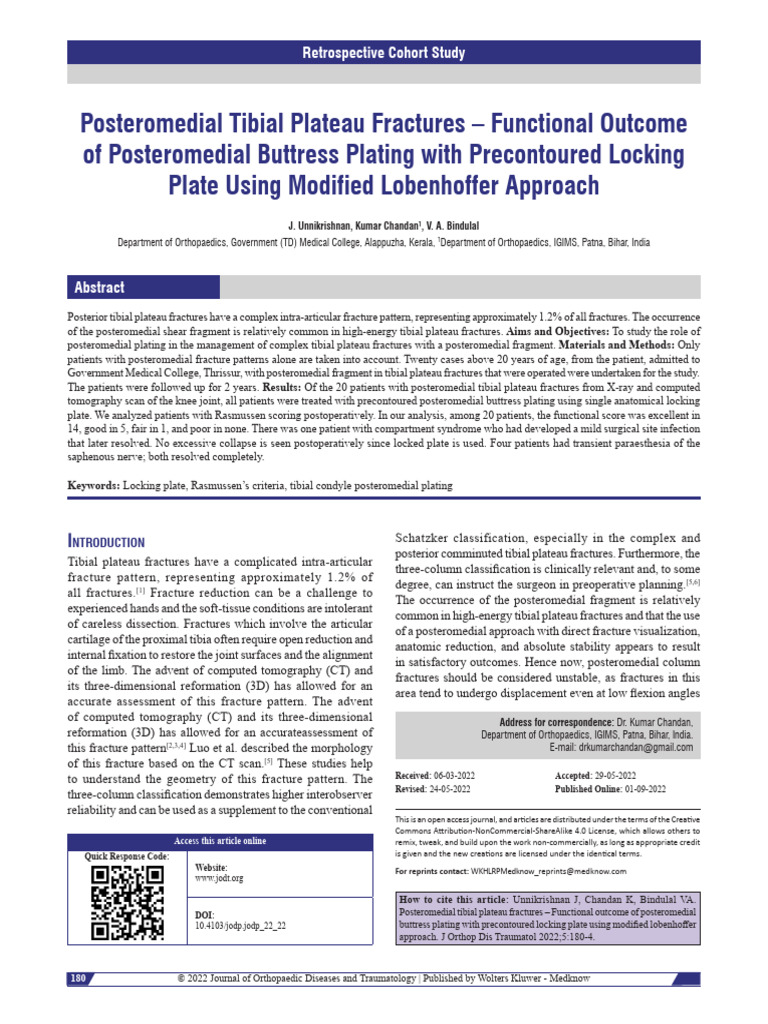 Posteromedial Tibial Plateau Fractures .13 | PDF | Diseases And ...