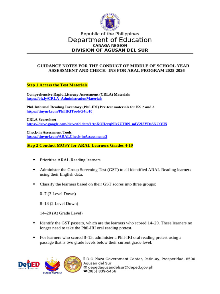 ARAL Program Mid-Year Assessment Guide | PDF | Cognition | Behavior ...