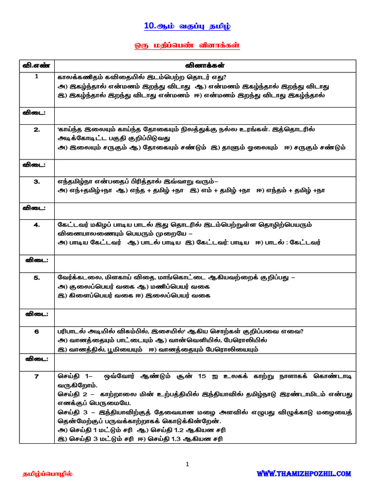 10 Book Back 1 Mark-1-4 | PDF