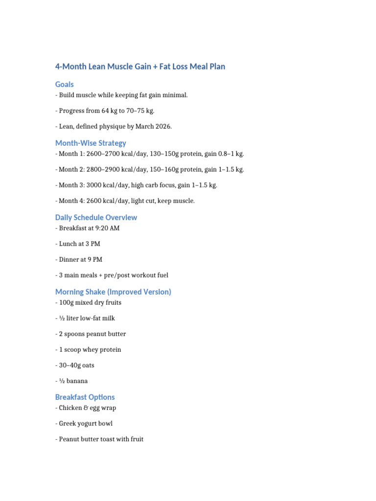 4 Month Lean Bulk Meal Plan | PDF