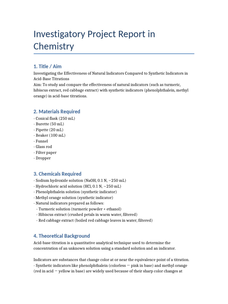 Natural vs Synthetic Indicators in Titrations | PDF | Titration | Chemistry