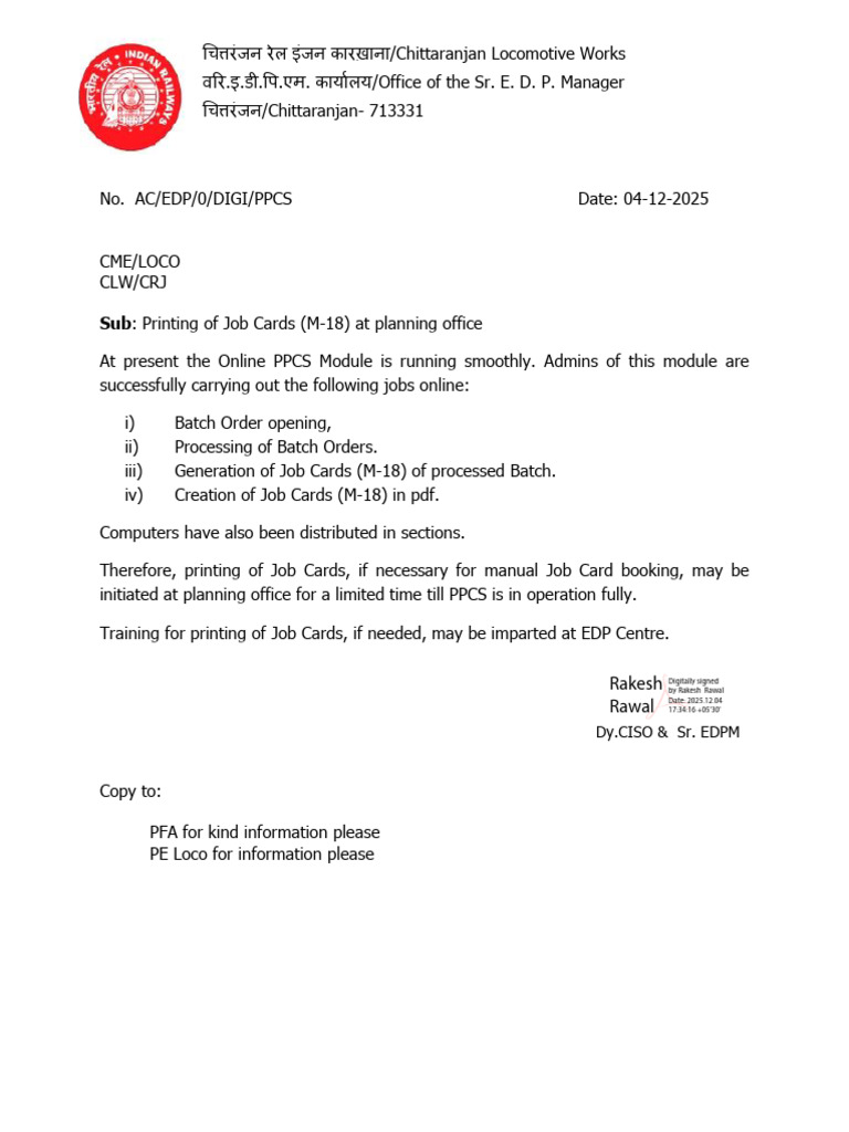 Job Card Printing Guidelines for PPCS | PDF