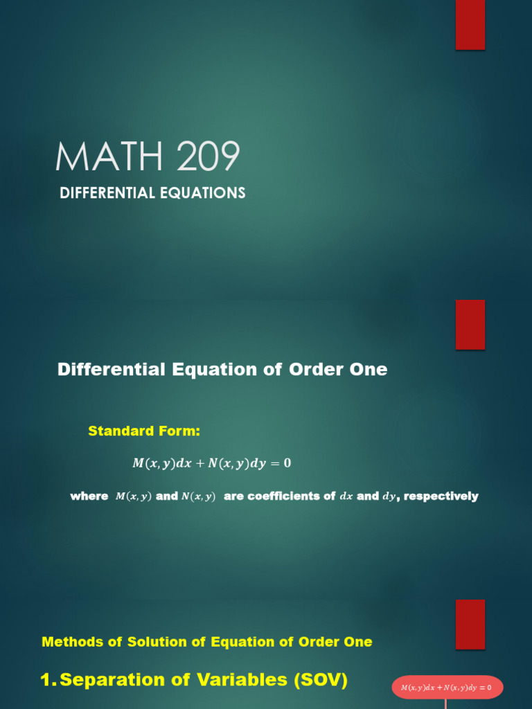 MATH 209 Solution of Order One Separation of Variable 4 | PDF ...