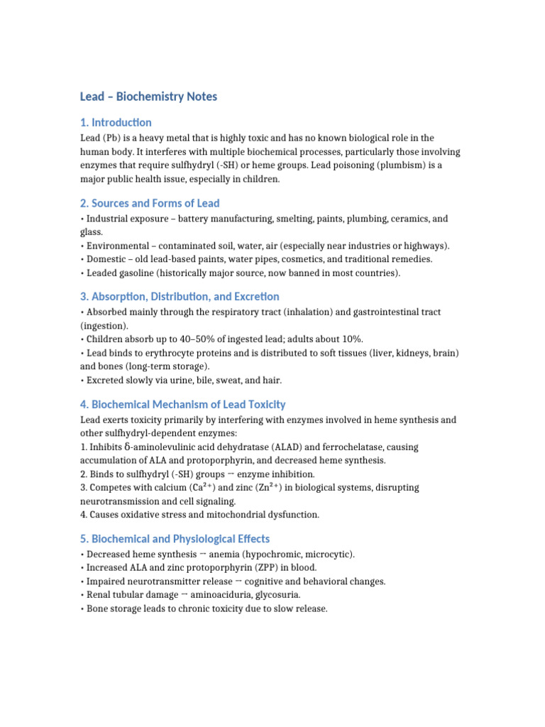 Lead Biochemistry Notes | PDF | Lead | Medical Specialties