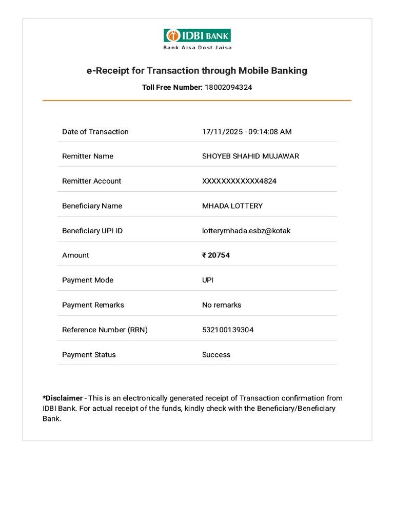Successful UPI Transaction Receipt | PDF