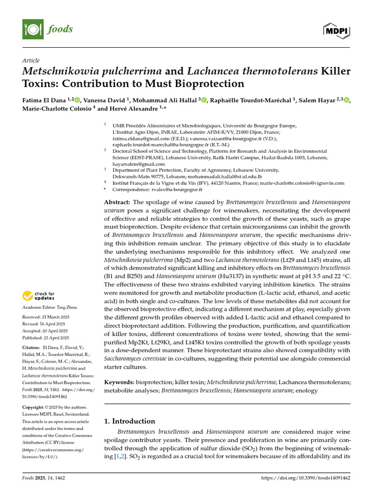 Metschnikowia Pulcherrima and Lachancea Thermotole | PDF | Yeast