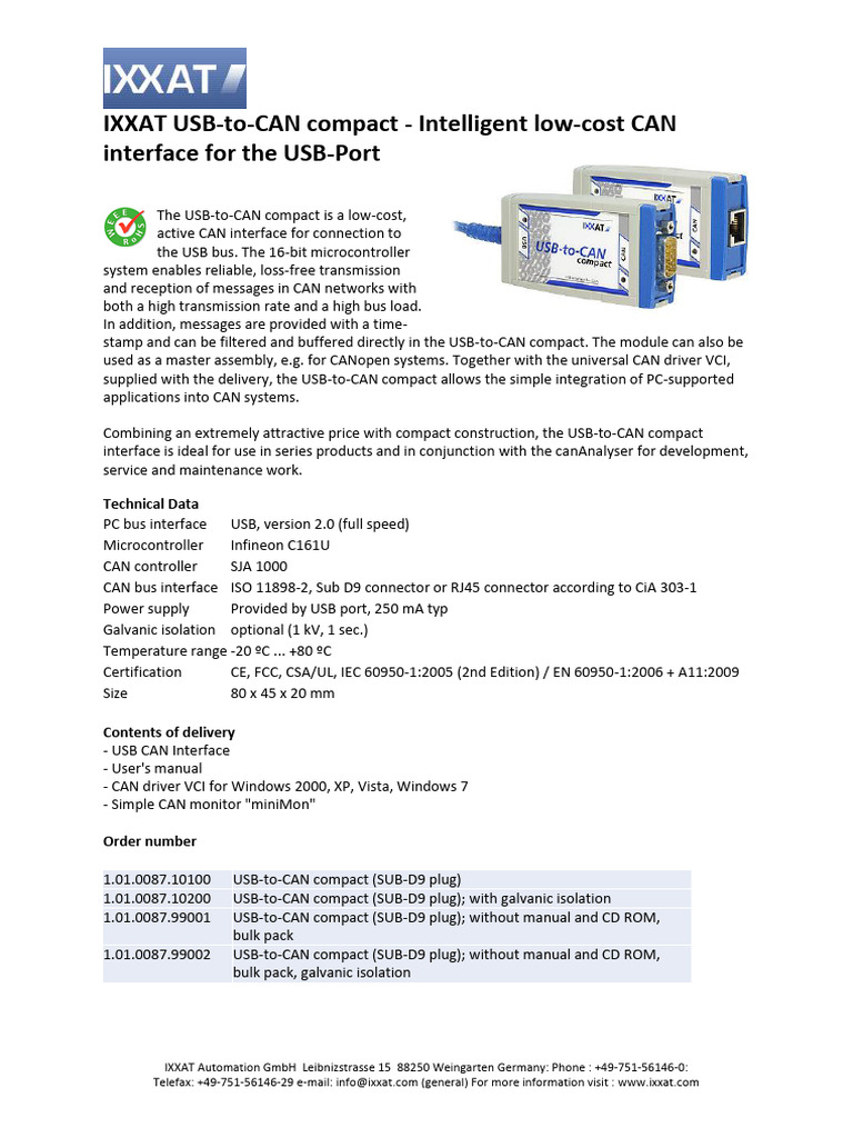 USB-to-CAN Compact Interface Overview | PDF