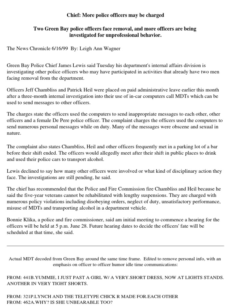 Green Bay Police - Unprofessional Behavior | PDF | Emergency Services ...