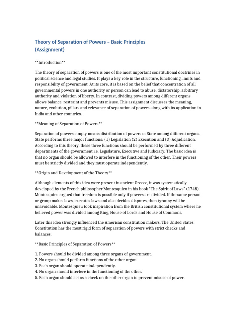 Separation of Powers: Principles & Impact | PDF | Separation Of Powers ...