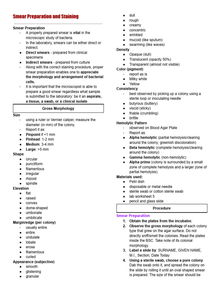 Bacterial Smear Prep and Staining Guide | PDF | Staining | Bacteria