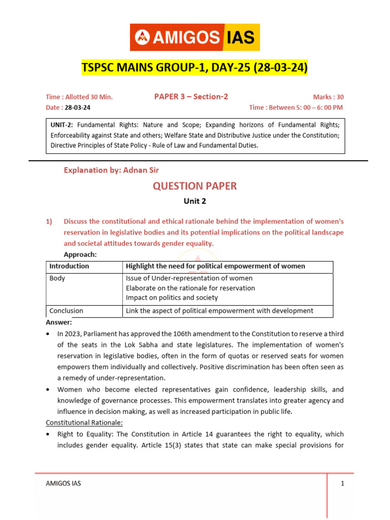 25 TSPSC g1 Mains em Sol (28!3!24) | PDF | Citizenship | Empowerment