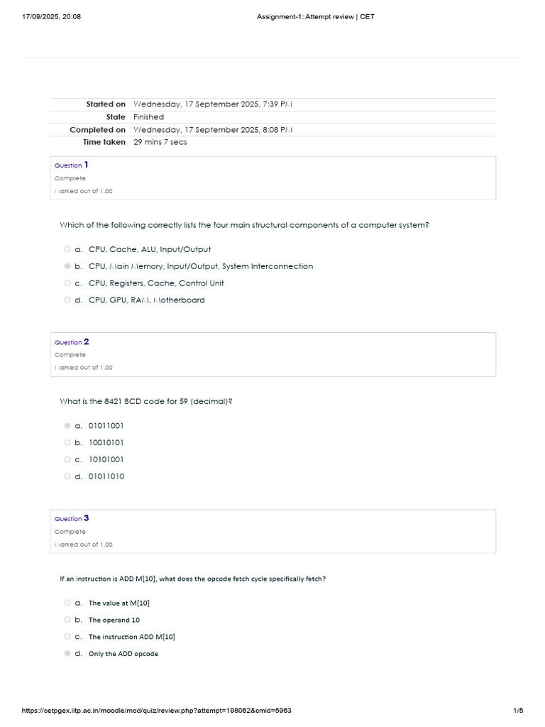 Assignment-1 - Attempt Review - CET | PDF | Central Processing Unit ...