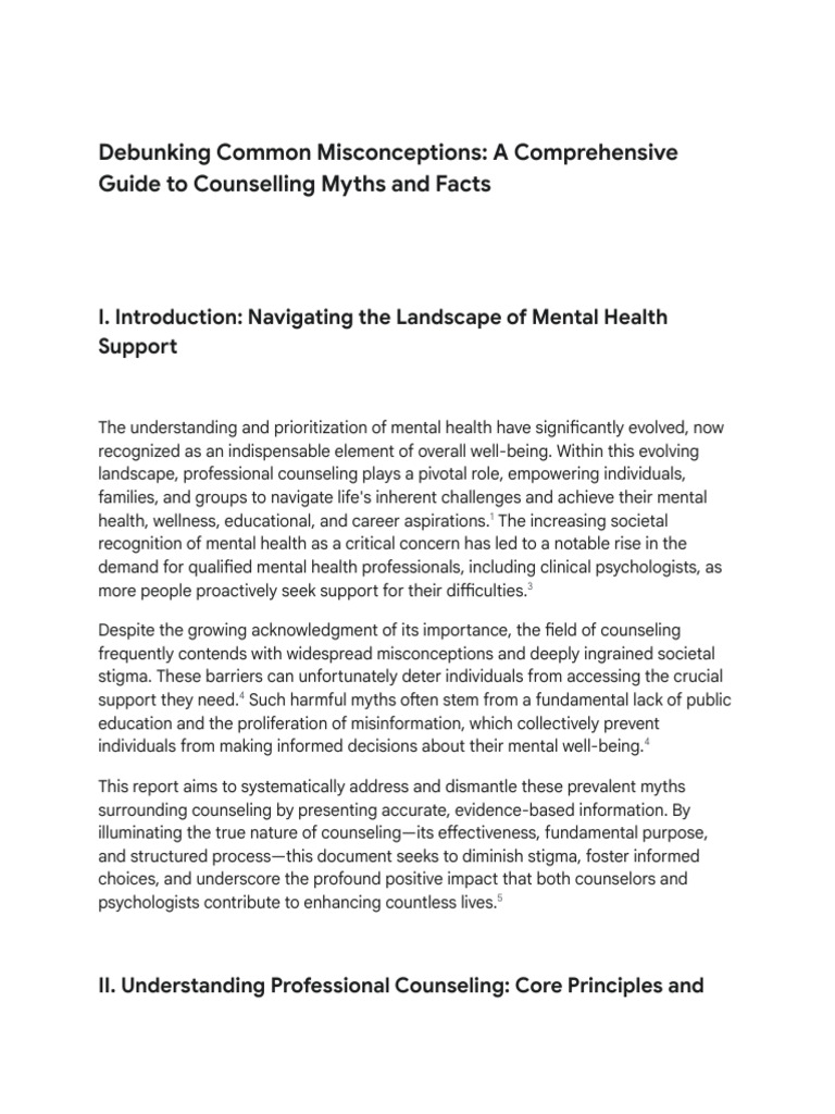 Counseling Myths: Facts & Insights | PDF | Psychotherapy | Mental Health