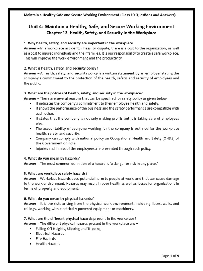 Unit4 - Maintain A Healthy Safe and Secure Working Environment ...