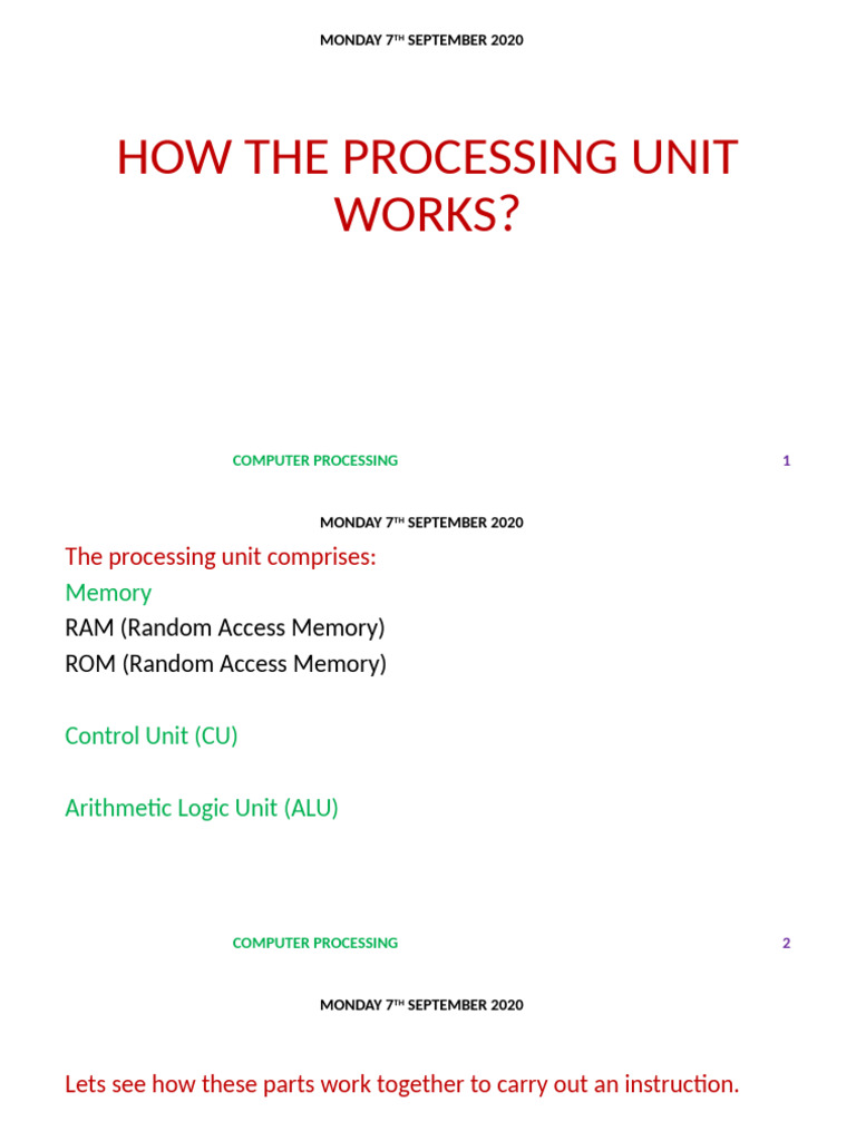 Computer Processing Lesson | PDF
