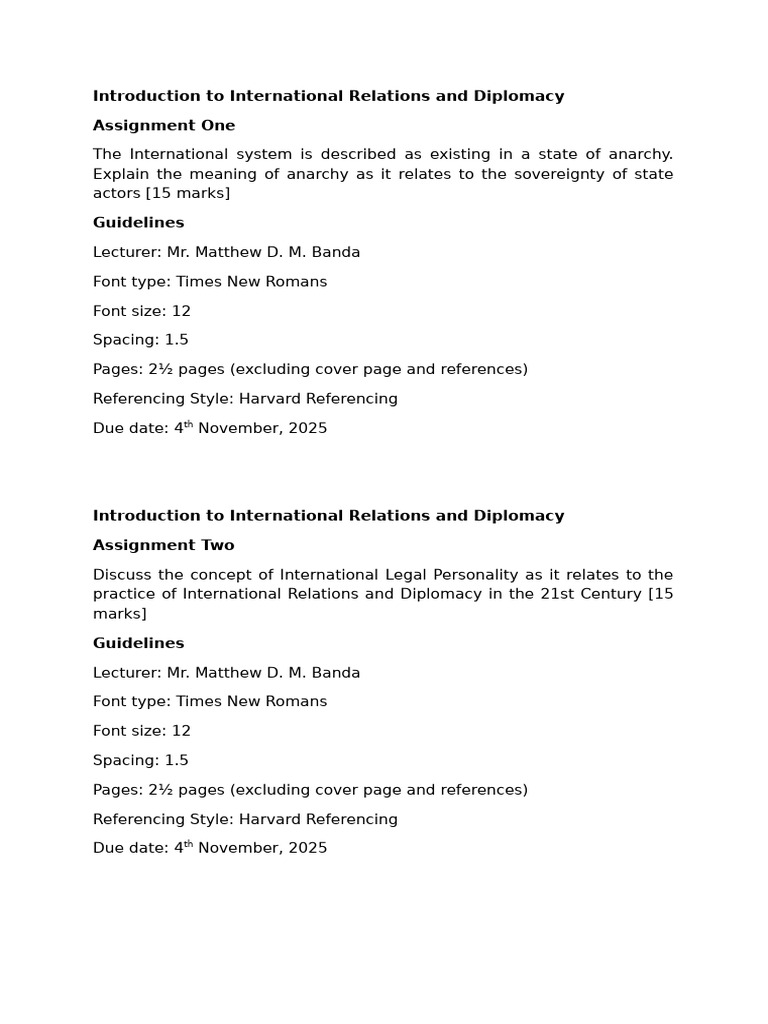 International Relations Assignment Guide | PDF