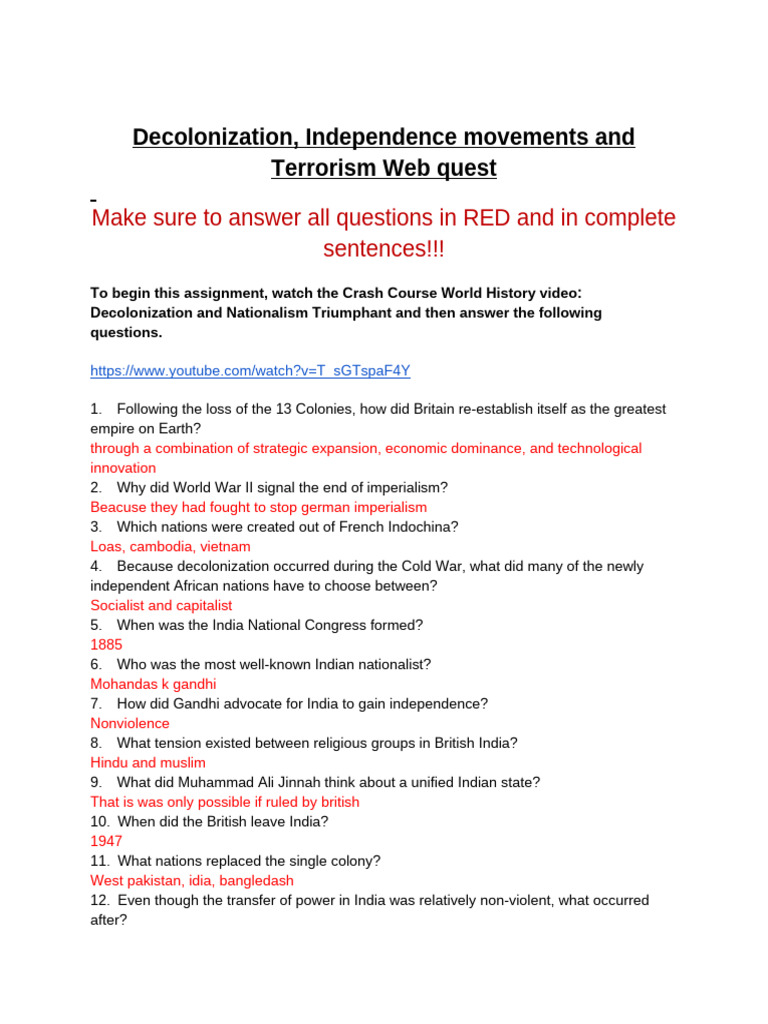 Decolonization Webquest | PDF | September 11 Attacks | War On Terror
