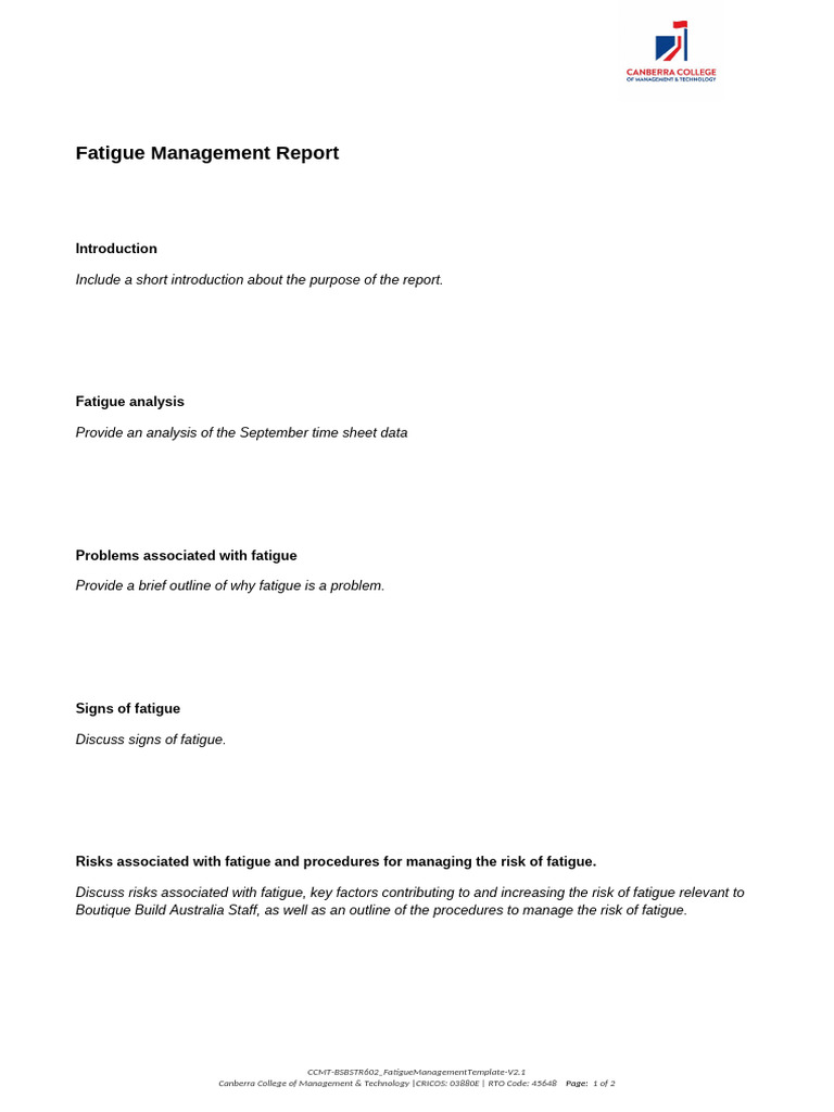 Fatigue Management Report Template | PDF