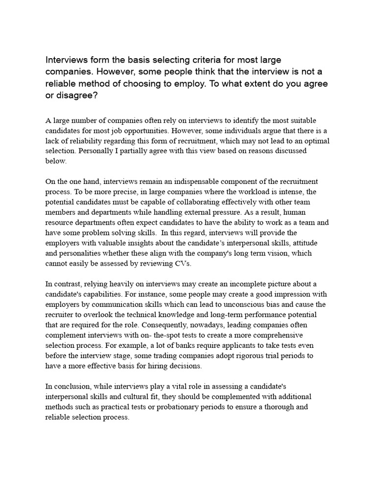 Interviews Form The Basis Selecting Criteria For Most Large Companies | PDF