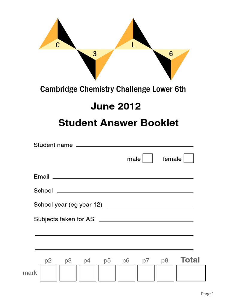 C3L6 Student Answer Booklet 2012 | PDF | Ph | Concentration