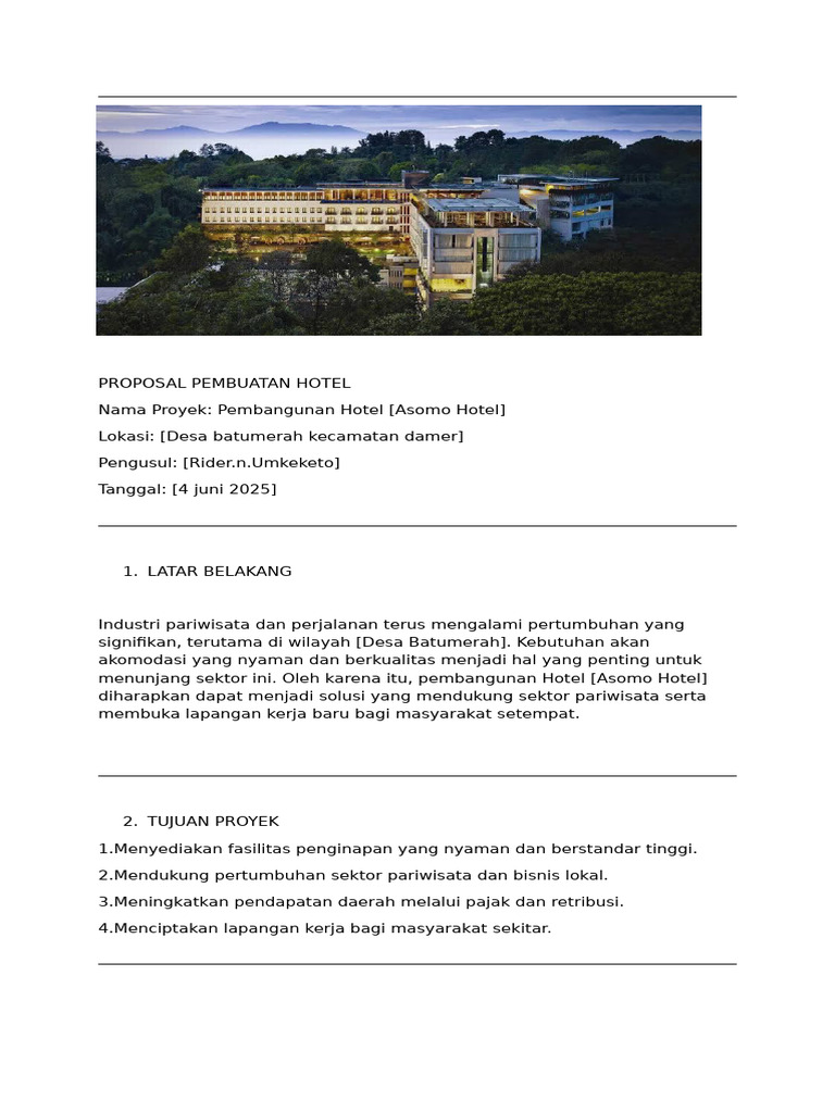 Proposal Pembangunan Asomo Hotel Bintang 5 | PDF