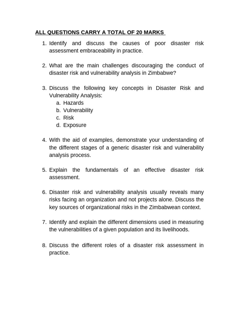 Disaster Risk Assessment Practice Questions 403 | PDF