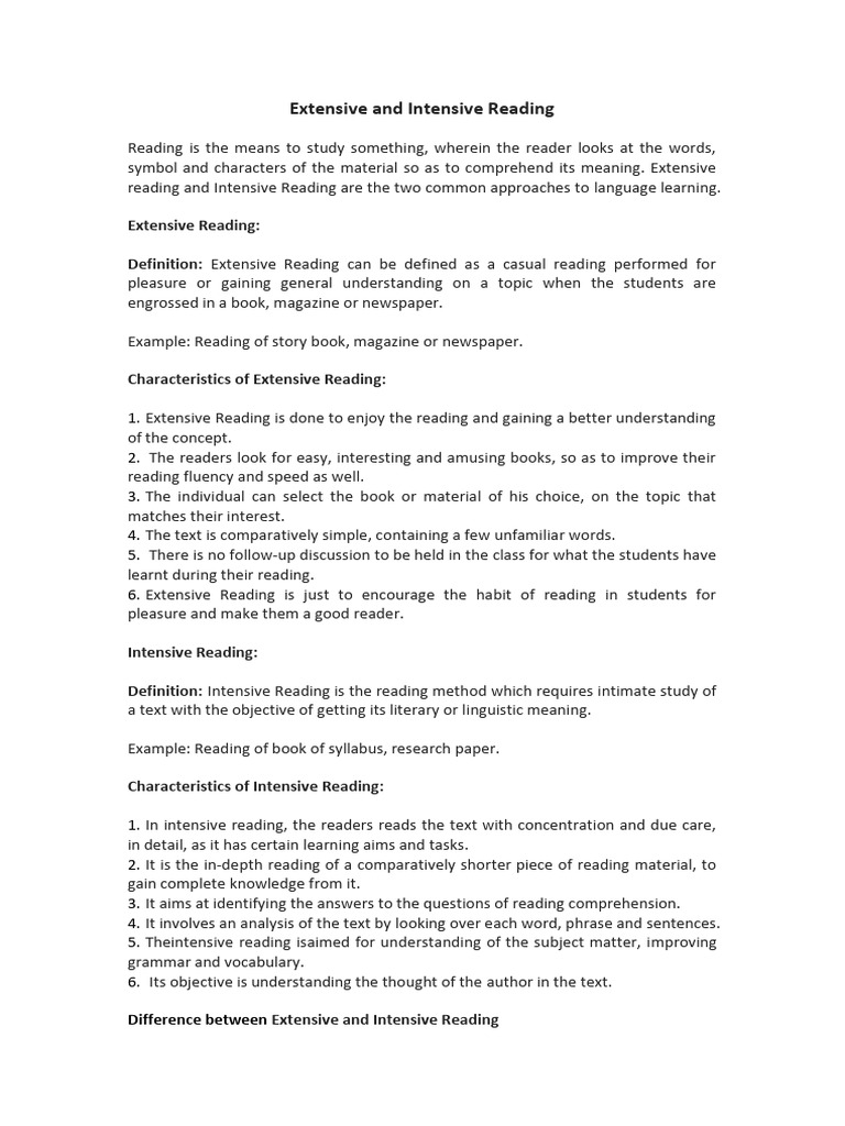 Extensive vs Intensive Reading Techniques | PDF | Speed Reading ...