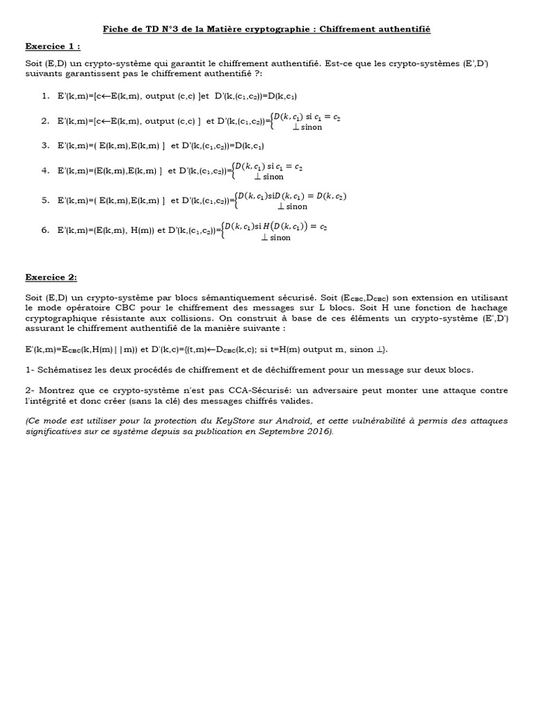 Fiche TD CryptoII-4 | PDF