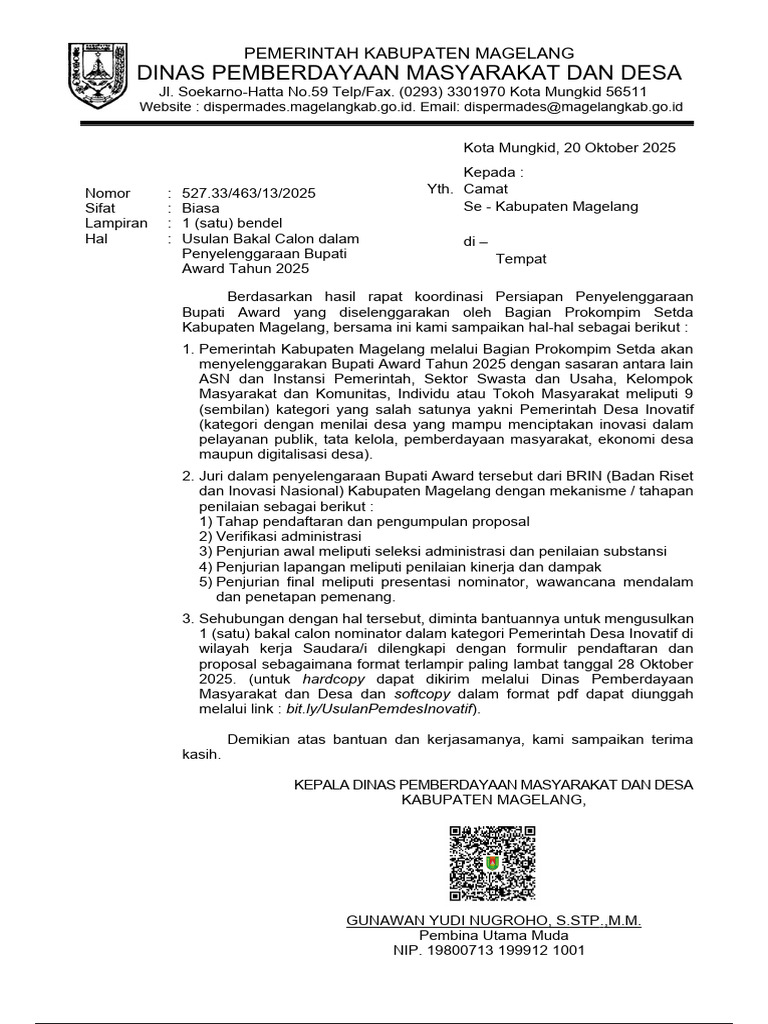 20251021210641Surat Usulan Balon Bupati Award - Camat | PDF