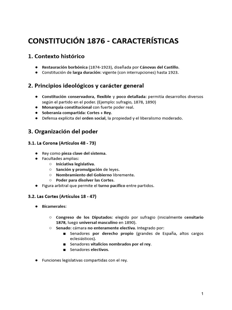 Constitución de 1876: Características y Sufragio | PDF | Cortes ...