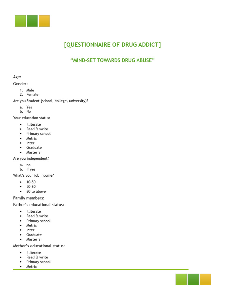 Drug Abuse Mindset Questionnaire | PDF | Substance Abuse | Mental Disorder